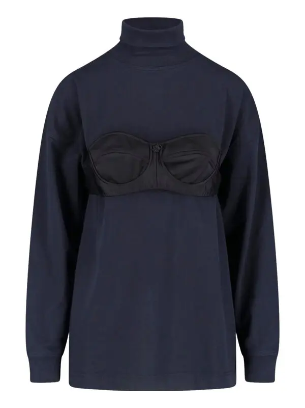 Vaquera Long Sleeve Turtleneck T-shirt With Integrated Bustier Detail - Black