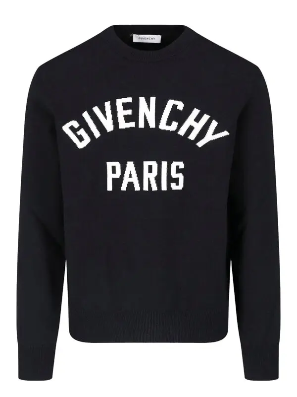 Givenchy Cotton Knit Crew Neck Sweater With Logo Intarsia - Black