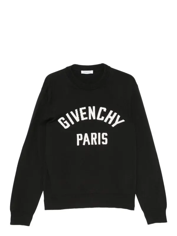 Givenchy Cotton Knit Crew Neck Sweater With Logo Intarsia - Black