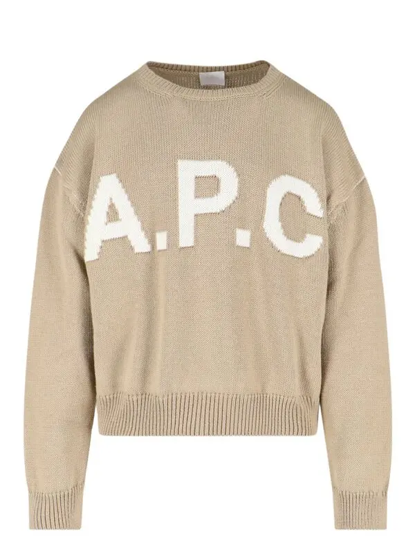 A.p.c. Logo Crew Neck Pullover Sweater - Beige