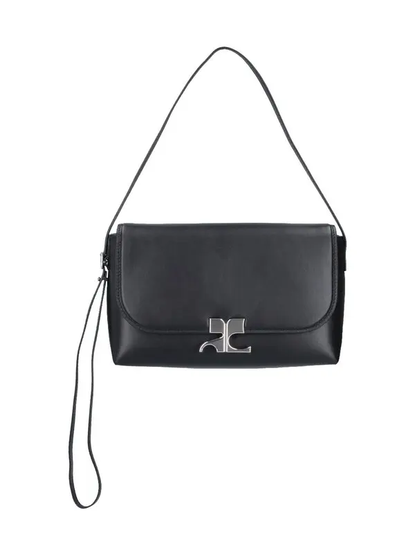 COURREGES Compact Cow Leather Shoulder Bag - Black