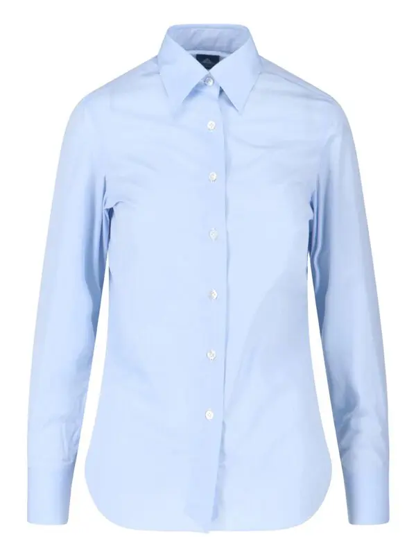 FINAMORE 1925 100% Cotton Button-up Shirt With Classic Collar - Blue