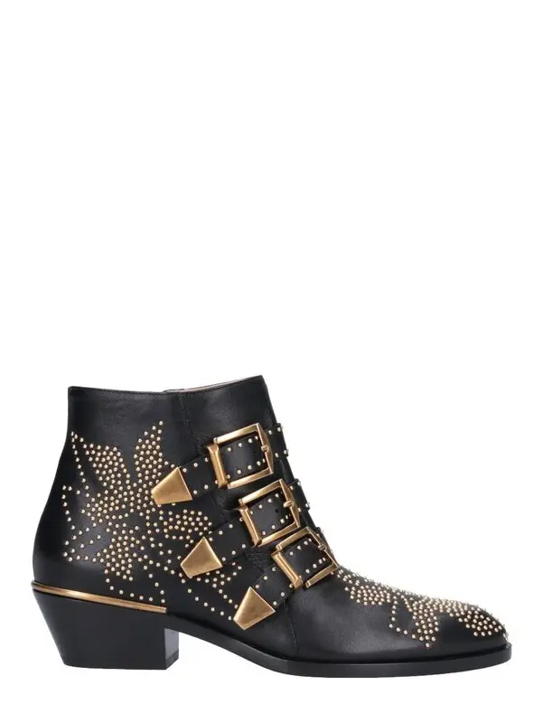 Chloé Studded Leather Buckled Ankle Boots - Black