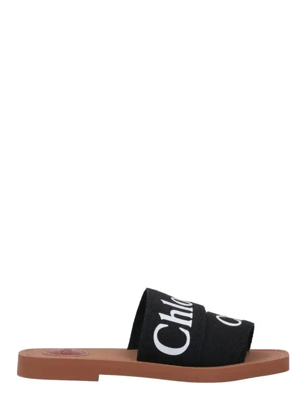 Chloé Linen Slide Sandals With Cushioned Footbed - Black