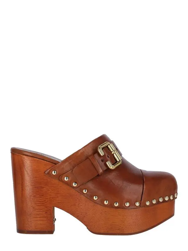 Chloé Leather Heeled Slide Clogs With Buckle Detail - Brown