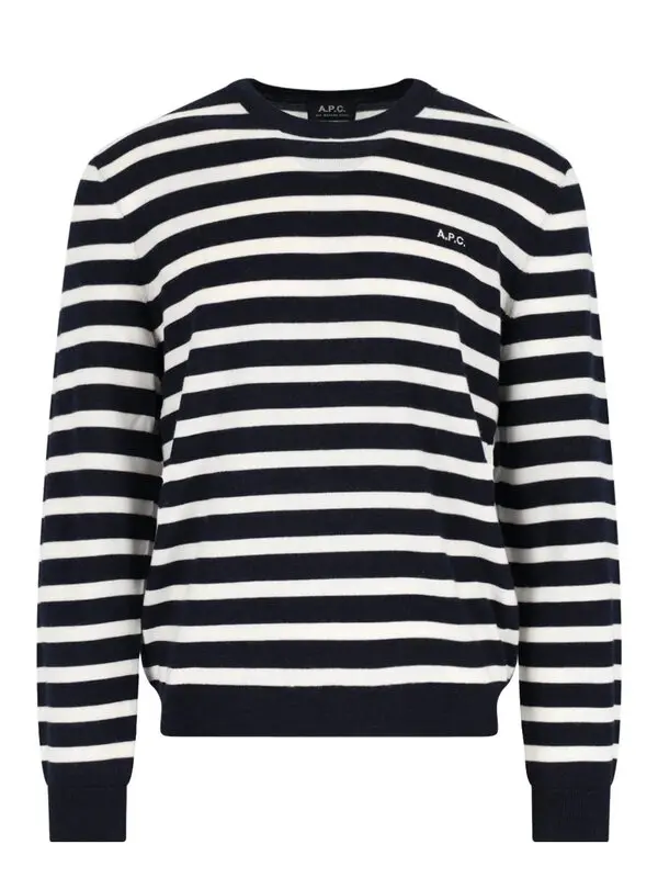 A.p.c. Striped Merino Virgin Wool Crewneck Sweater - Blue