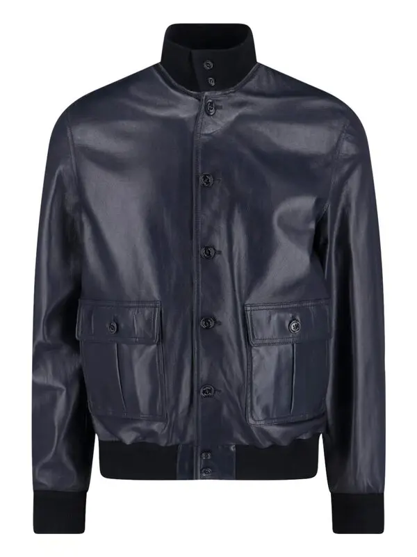 VALSTAR Leather Bomber Jacket - Blue