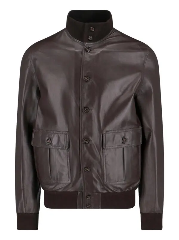 VALSTAR Leather Bomber Jacket - Brown