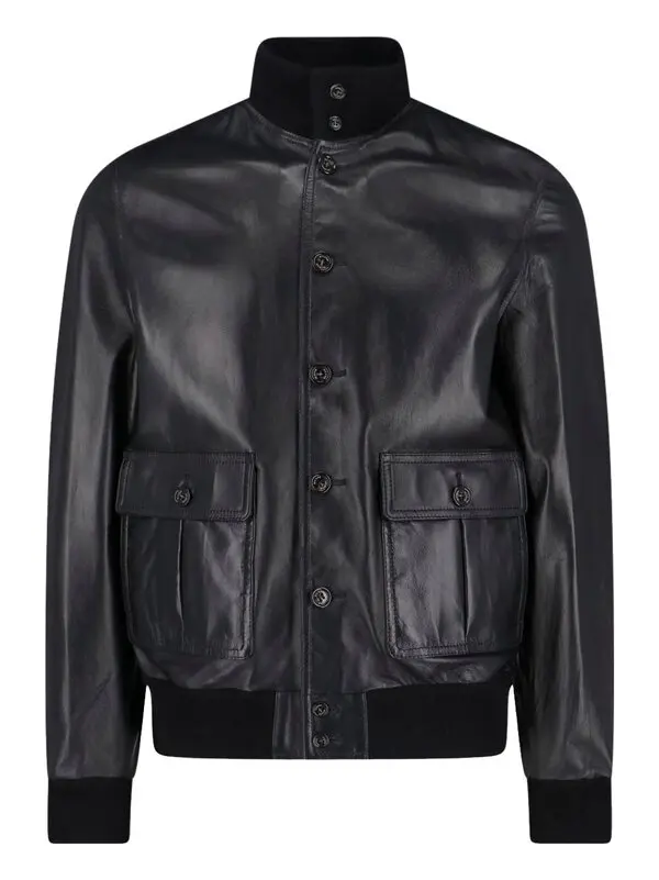 VALSTAR Leather Bomber Jacket - Black