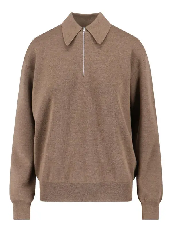 Phoebe Philo 100% Wool Quarter Zip Pullover Sweater - Marrone