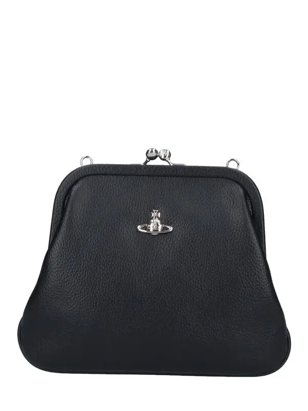 VIVIENNE WESTWOOD Leather Frame Clutch Bag With Orb Emblem - Black