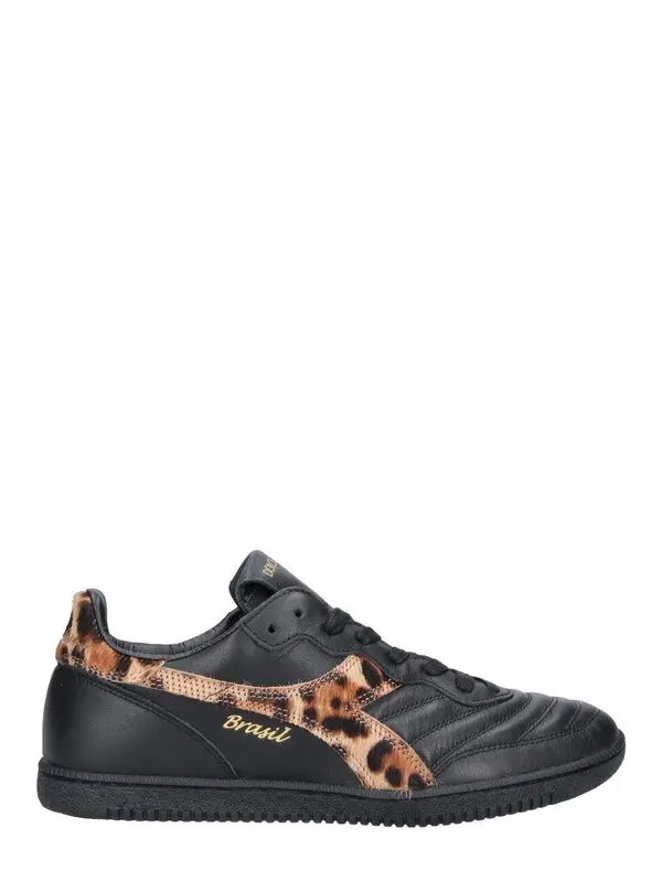 Dolce & Gabbana Leopard Print Trim Leather Sneakers - Black