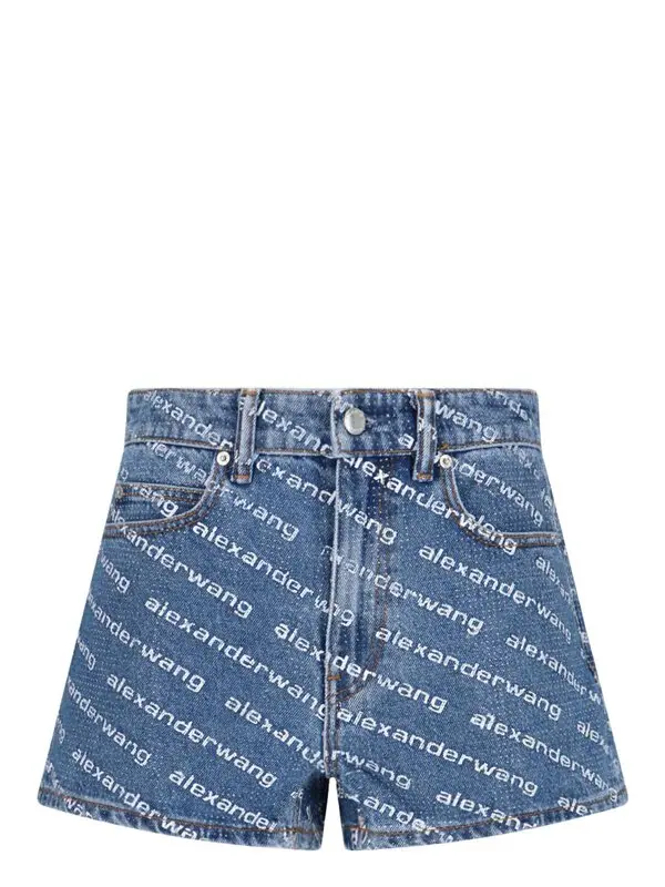 Alexander Wang Printed Denim Shorts - Blue