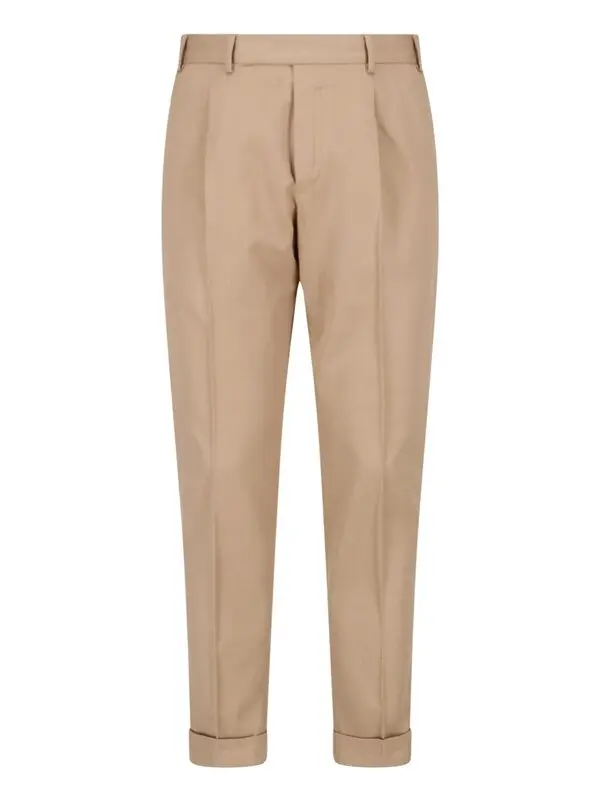 PT TORINO Pleated Tailored Trousers With Cuffed Hems - Beige