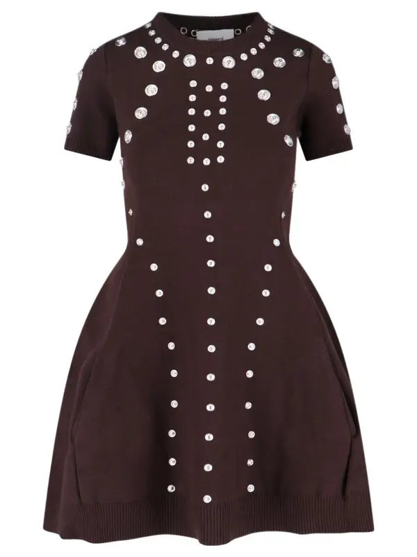 Coperni Embellished Knit Mini Dress - Brown