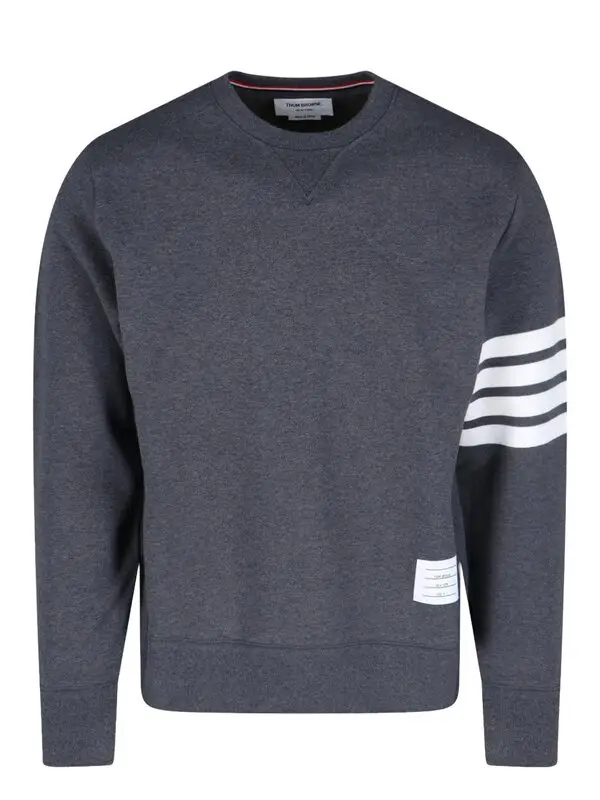 Thom Browne 100% Cotton Crewneck Sweater With Striped Sleeves - Grey