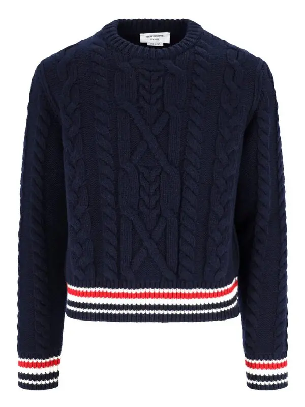 Thom Browne Cable Knit Crewneck Sweater - Blue
