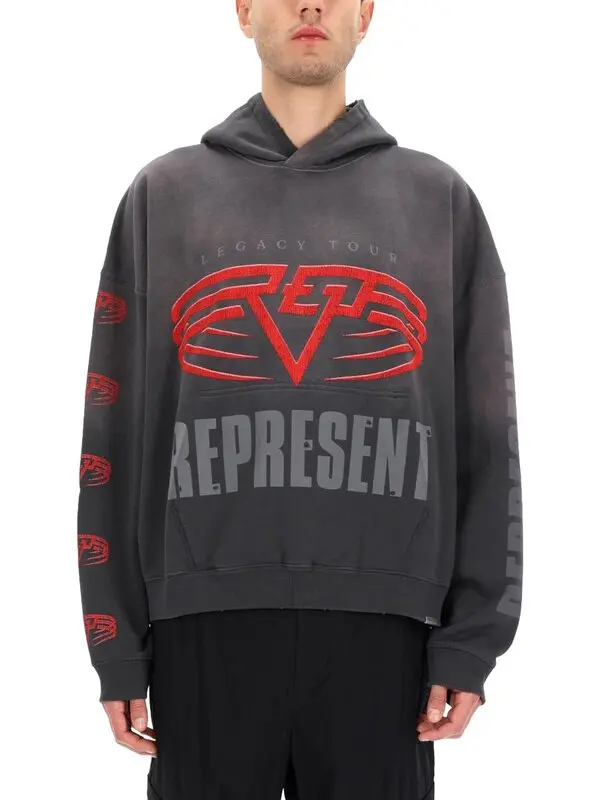 REPRESENT Graphic Print Cotton Hoodie - Grey