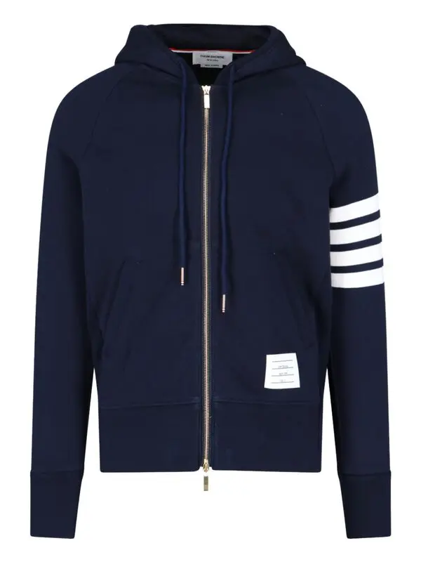 Thom Browne Zip-up Hoodie With Signature Stripes - Blue