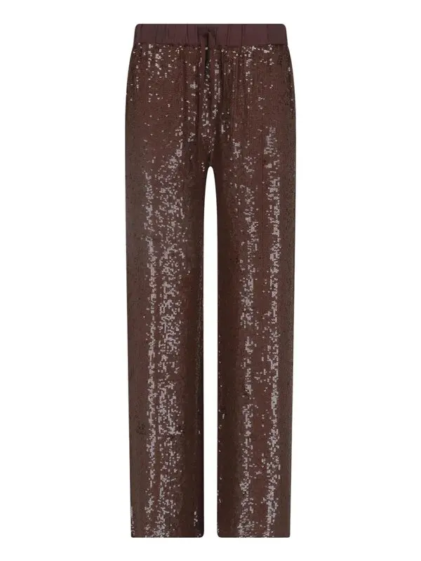 PAROSH Sequin Wide-leg Pants - Brown