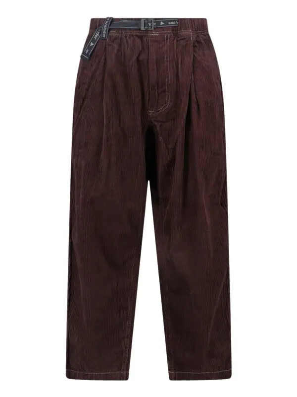 AND WANDER 100% Cotton Corduroy Pleated Trousers - Brown