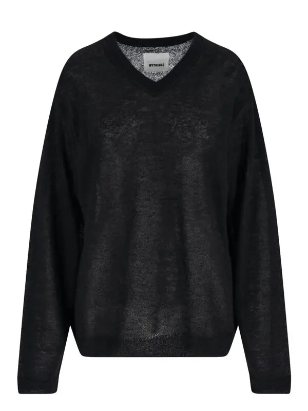MYTHINKS Alpaca-blend V-neck Sweater - Black