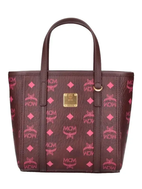 Mcm Monogram Print Leather Shoulder Bag - Brown