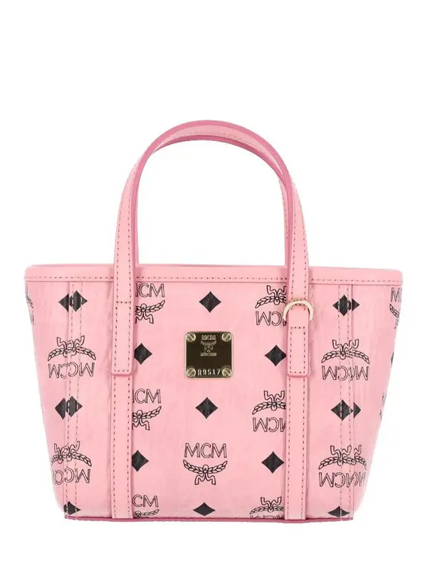 Mcm Monogram Leather Trimmed Tote Bag - Pink