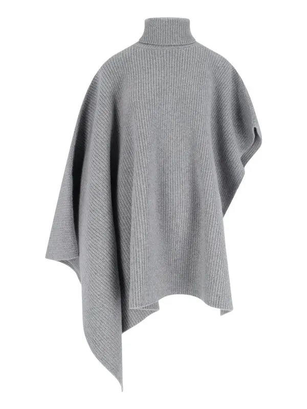Stella McCartney Cashmere & Virgin Wool Ribbed Turtleneck Poncho - Grey