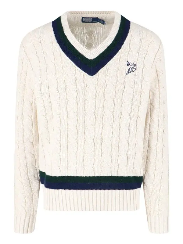 Polo Ralph Lauren Cotton-cashmere-hemp Cable Knit V-neck Sweater - White