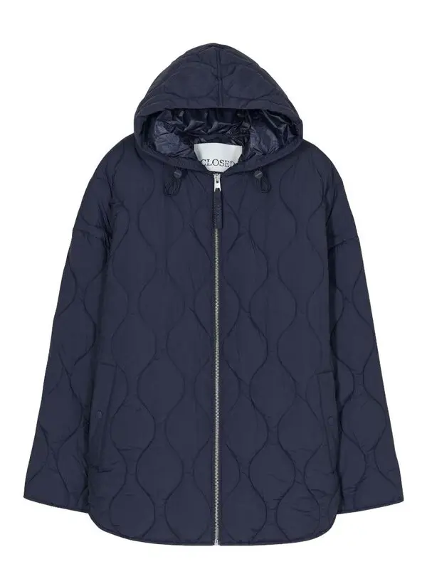 Closed Quilted Nylon Blouson Jacket With Hood - Blue