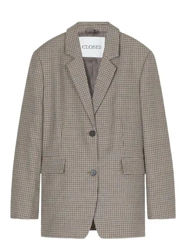 Closed Wool Single-breasted Houndstooth Blazer - Beige