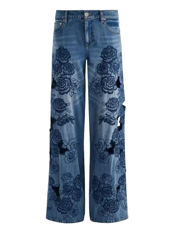Alice + Olivia Sidney Flared Leg Jeans With Floral Embroidery - Blue