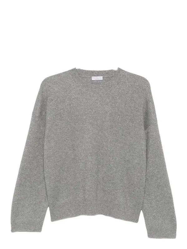Brunello Cucinelli Cashmere Crewneck Sweater With Metallic Thread Detail - Grey