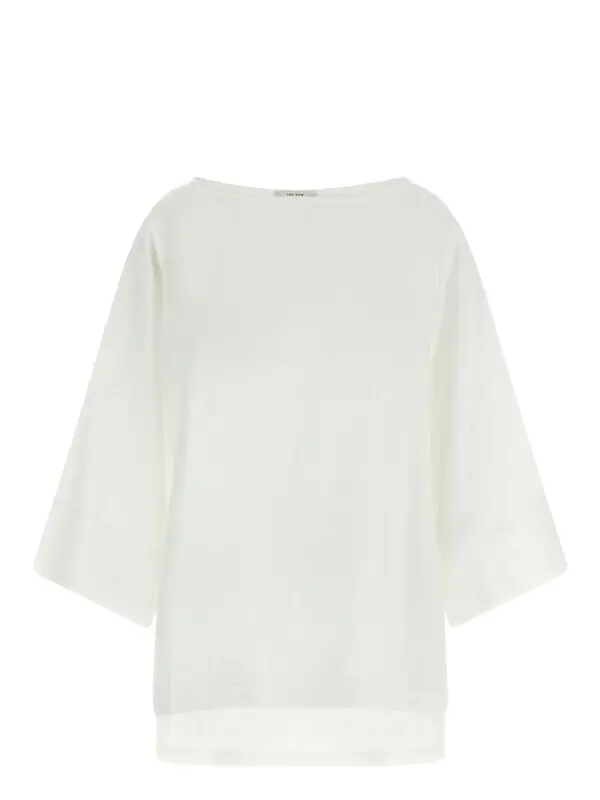 THE ROW Junia Cotton Blouse With Boat Neck And Asymmetric Hem - White