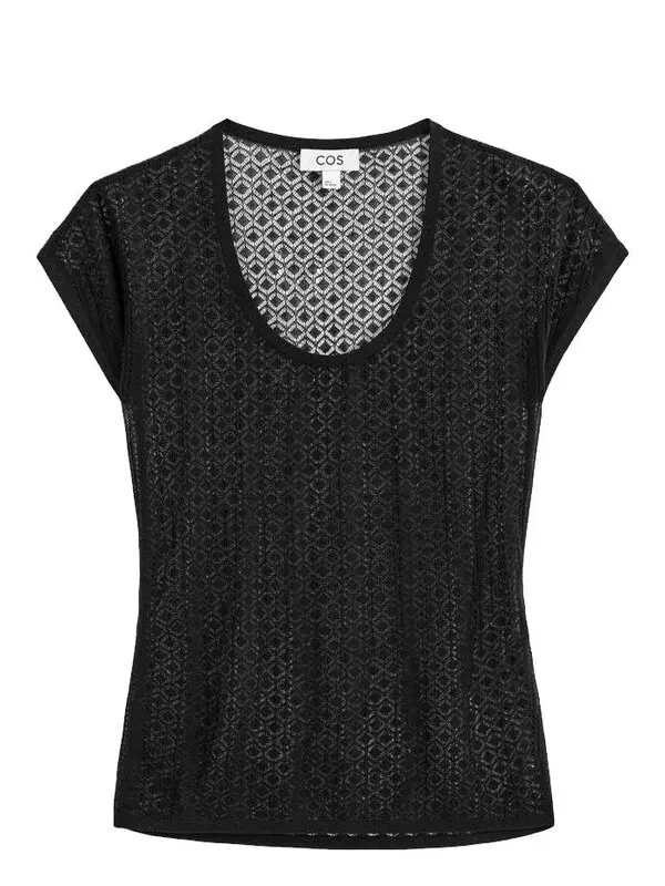 Cos Diamond-knit Lace T-shirt - Black