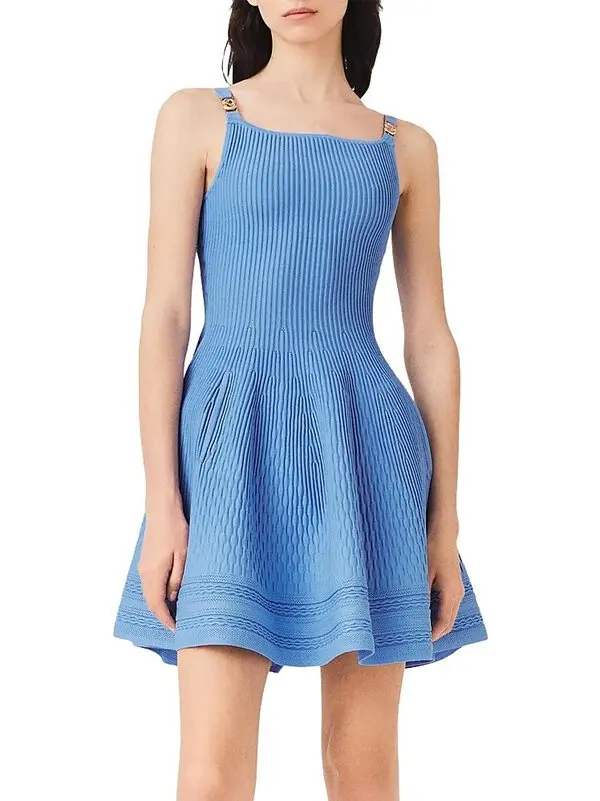 Maje Square Neck Skater Mini Dress - Blue