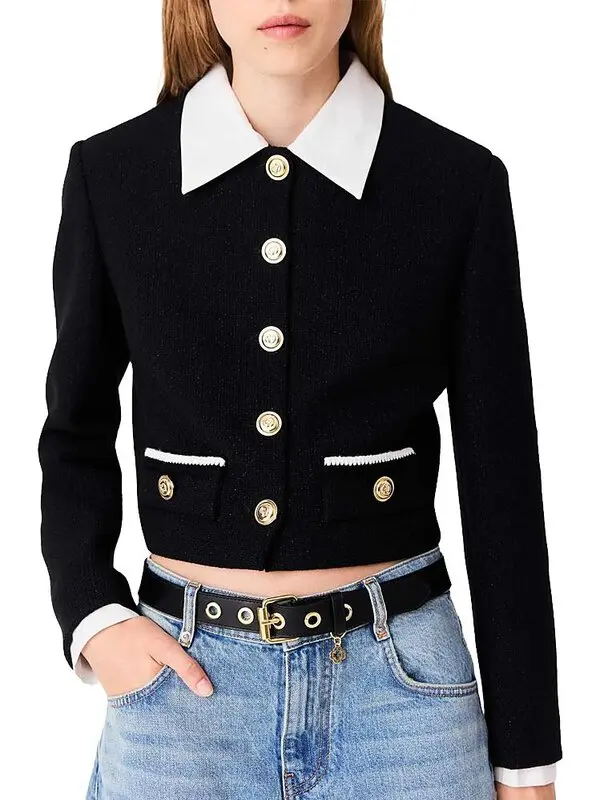 Maje Vilynette Short Tweed Jacket - Black