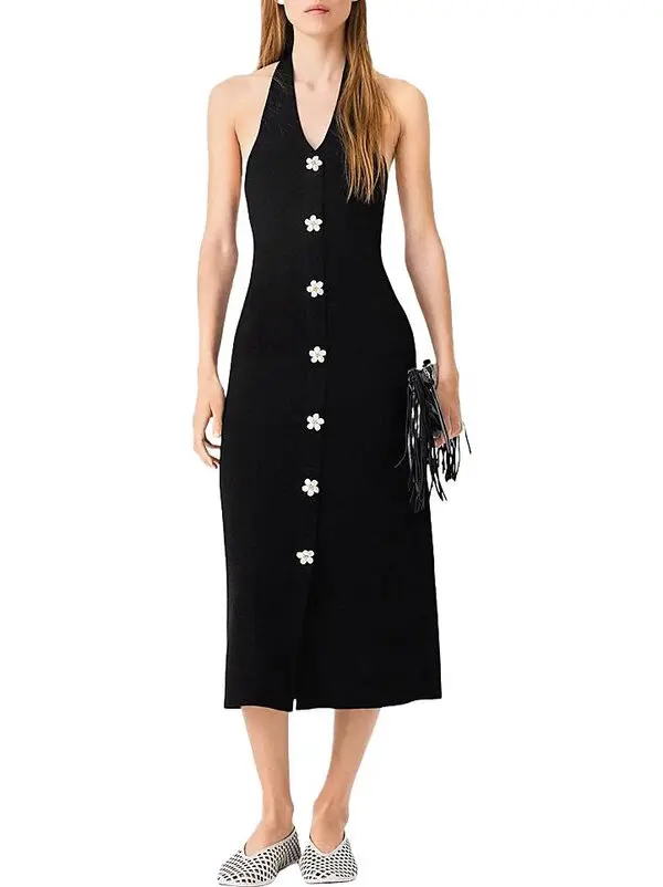 Maje Floral Jewel Midi Dress - Black