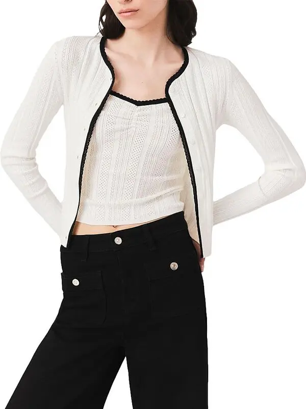 Maje Pointelle Knit Cardigan - White