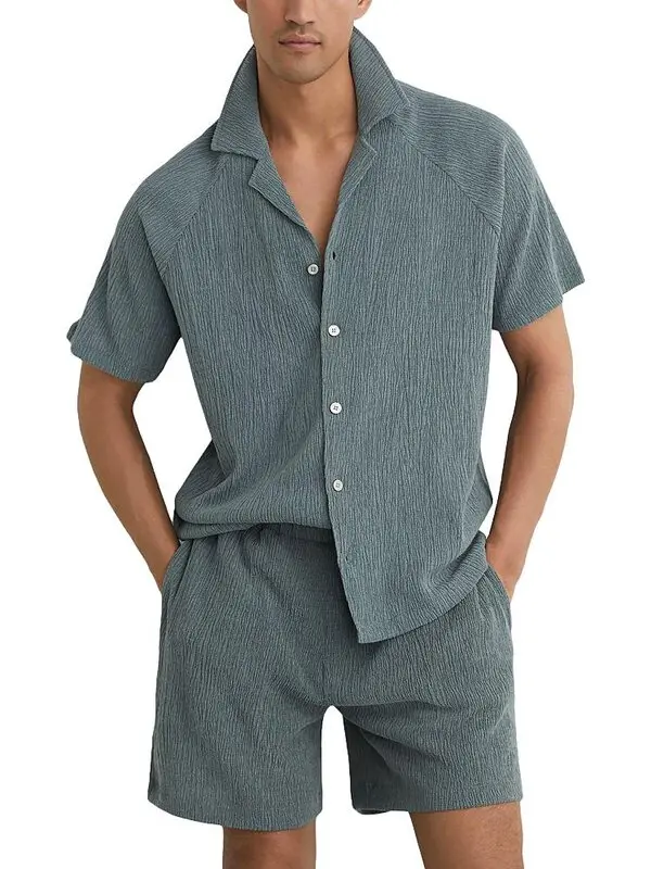 REISS Knox Textured Raglan Shirt - Dark Sage