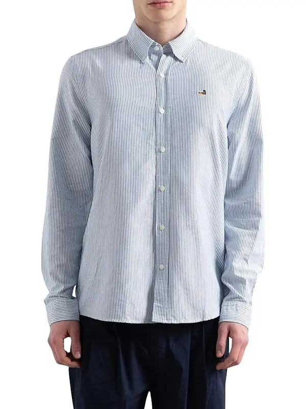 EDMMOND STUDIOS Duck Logo Striped Oxford Shirt - Plain Light Blue