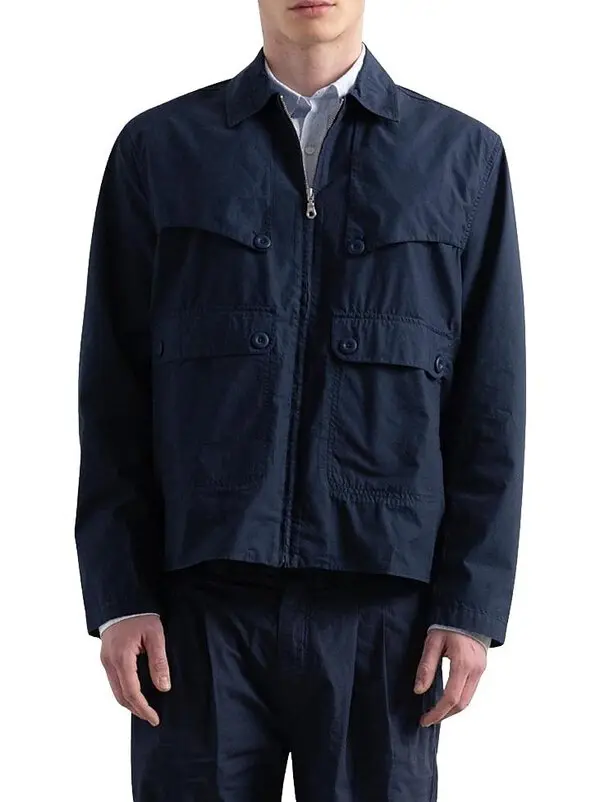 EDMMOND STUDIOS Long Sleeve Utility Zip Jacket - Plain Navy