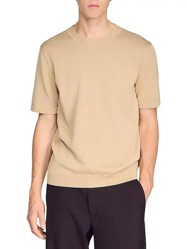 Sandro Pablo Cotton Short Sleeve Knitted Tee - Cappucino