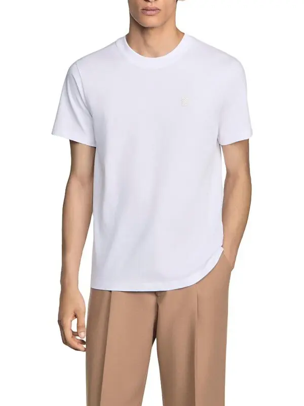 Sandro Cotton T Shirt With Leather Logo Patch - White