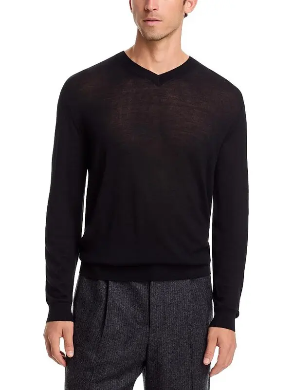 FRAME Fine Gauge Wool Cashmere V-neck Sweater - Black