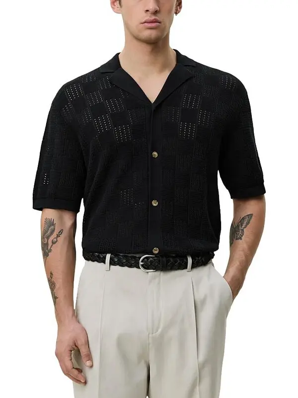 LES DEUX Squared Knitted Short Sleeve Shirt - Black