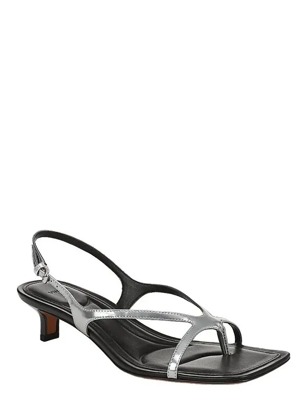 Vince Posie Slingback Kitten Heel Sandals - Silver Leather
