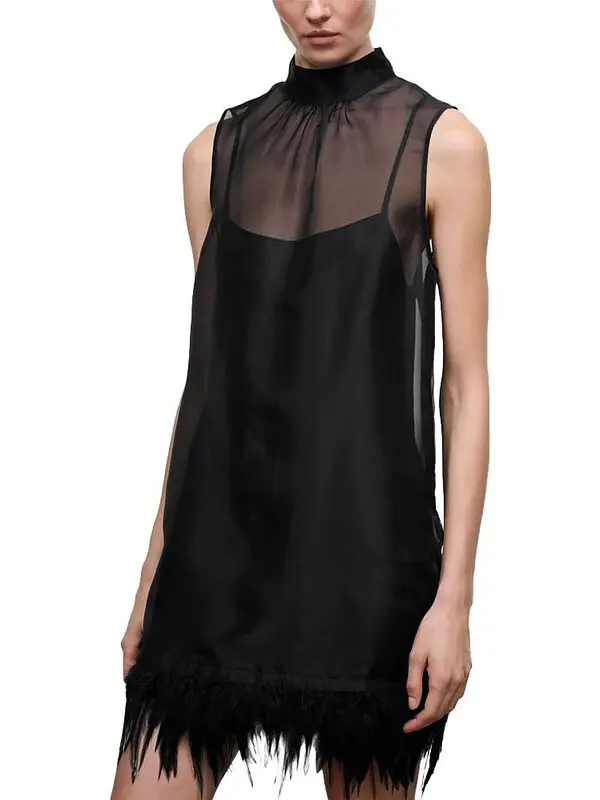 Staud Albee Feather Trim Mini Dress - Black