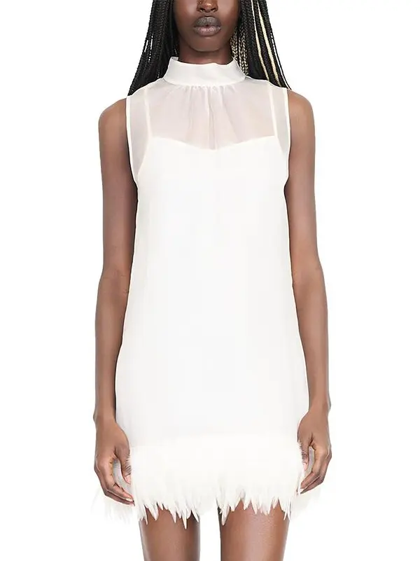 Staud Albee Feather Trim Mini Dress - Ivory
